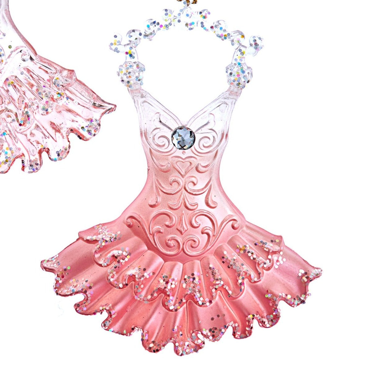 Pink & Ivory Clear Dress Ornament – CHRISTMAS 1497