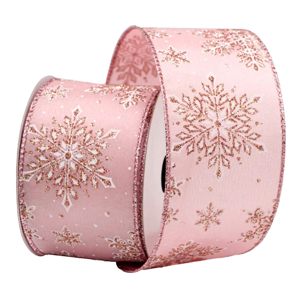 WIRED RIBBON 2.5″x10 YDS. ROSE GOLD W/ ROSE GOLD SNOWFLAKES – CHRISTMAS ...